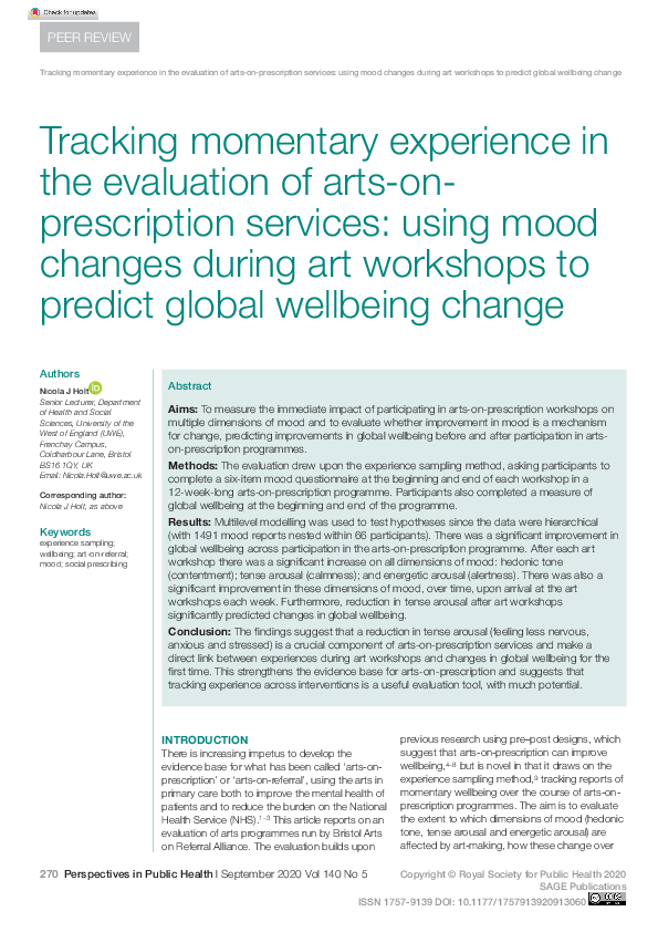 (PDF) Tracking momentary experience in the evaluation of arts-on ...