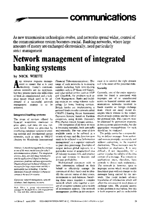 (PDF) Network management of integrated banking systems