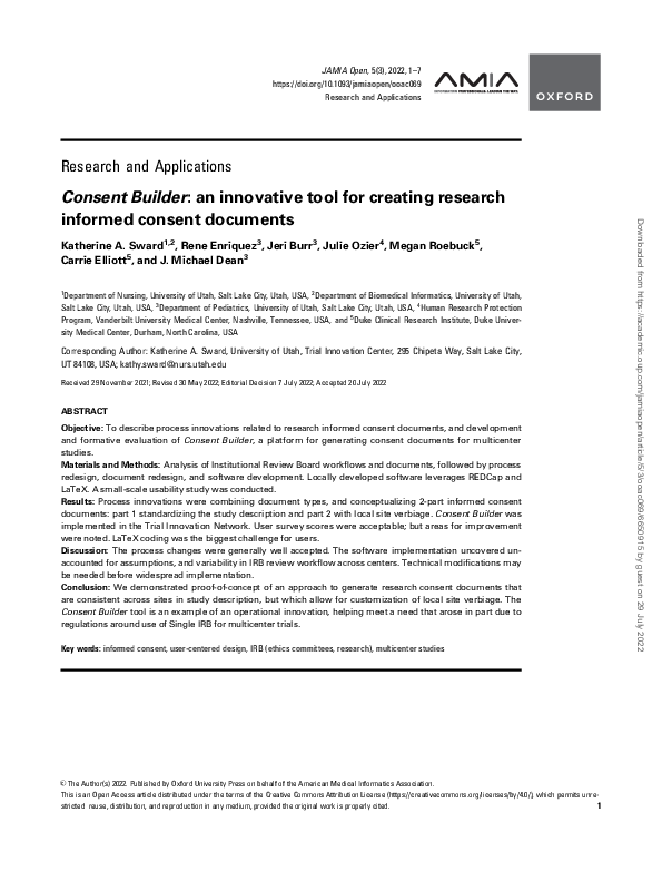 (PDF) Consent Builder: an innovative tool for creating research informed consent documents