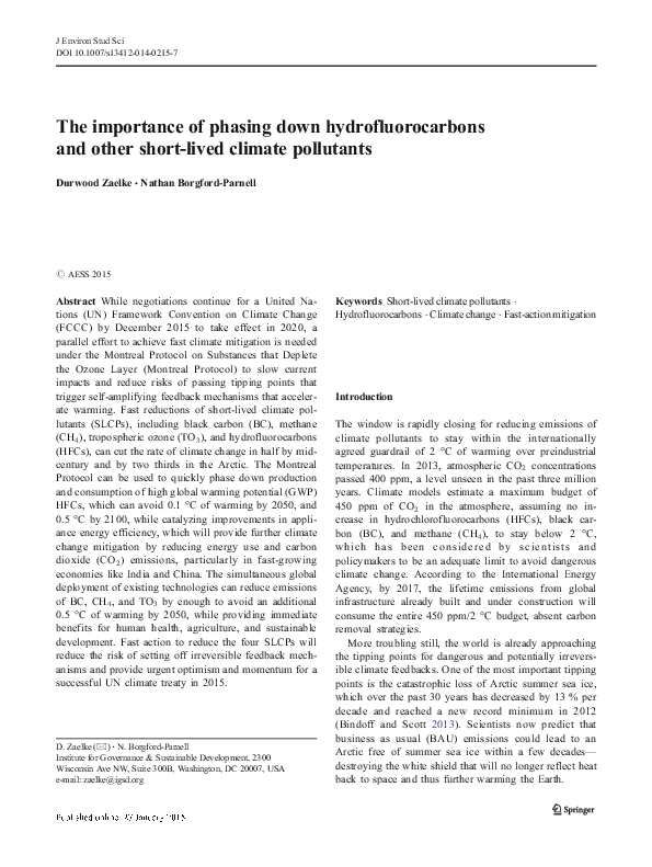 (PDF) The importance of phasing down hydrofluorocarbons and other short ...