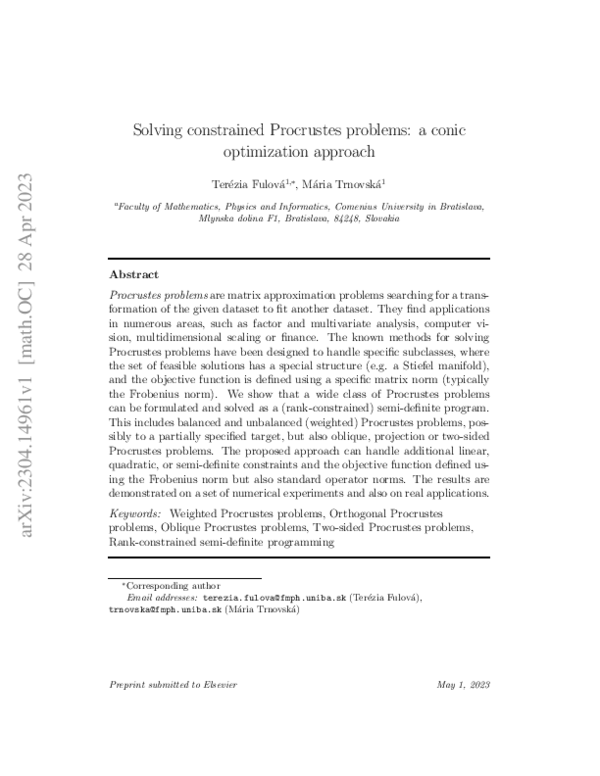 Pdf Solving Constrained Procrustes Problems A Conic Optimization