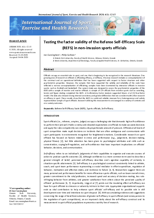 (PDF) Testing the factor validity of the Referee Self-Efficacy Scale ...