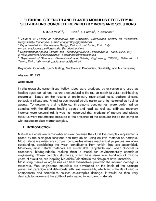 (PDF) Flexural Strength and Elastic Modulus Recovery in Self-Healing Concrete Repaired by ...