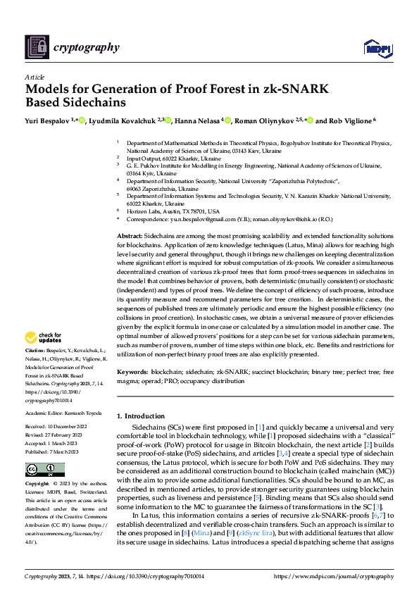 (PDF) Proof Forest Generation Models in zk-SNARK Sidechains