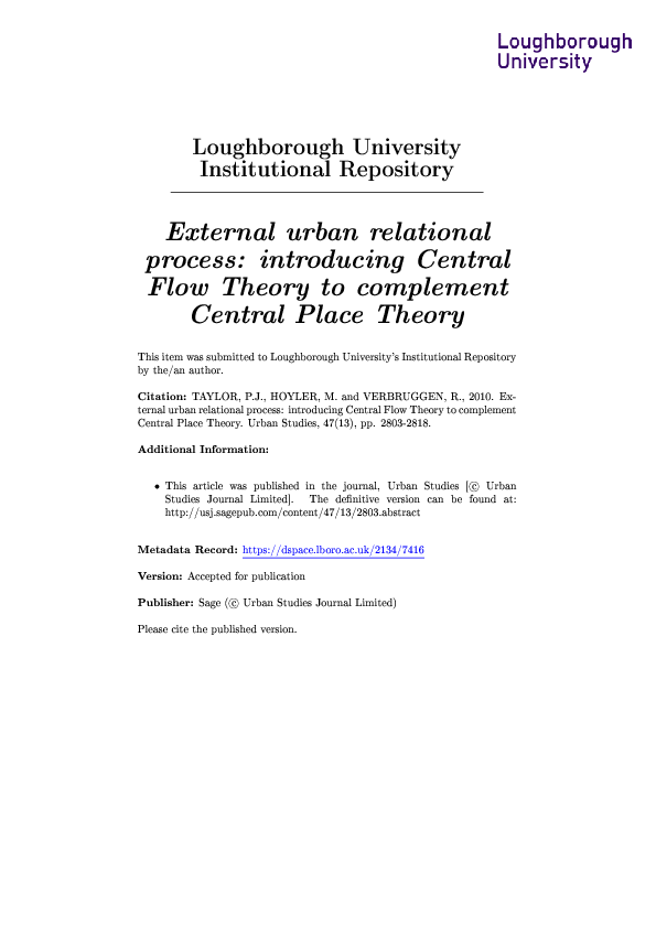 Pdf External Urban Relational Process Introducing Central Flow Theory To Complement Central