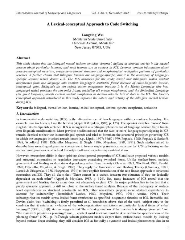 (PDF) A Lexical-conceptual Approach to Code Switching