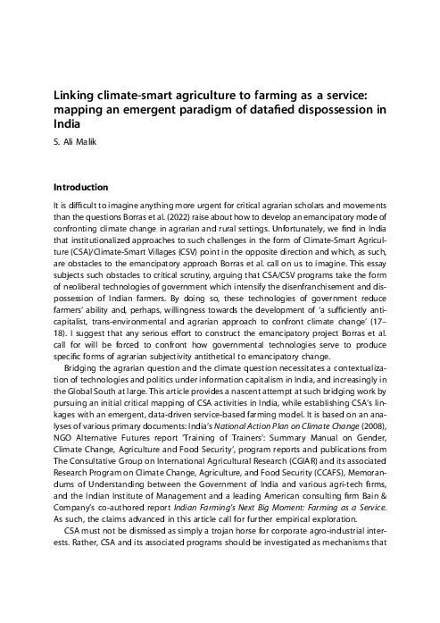 (PDF) Linking climate-smart agriculture to farming as a service ...