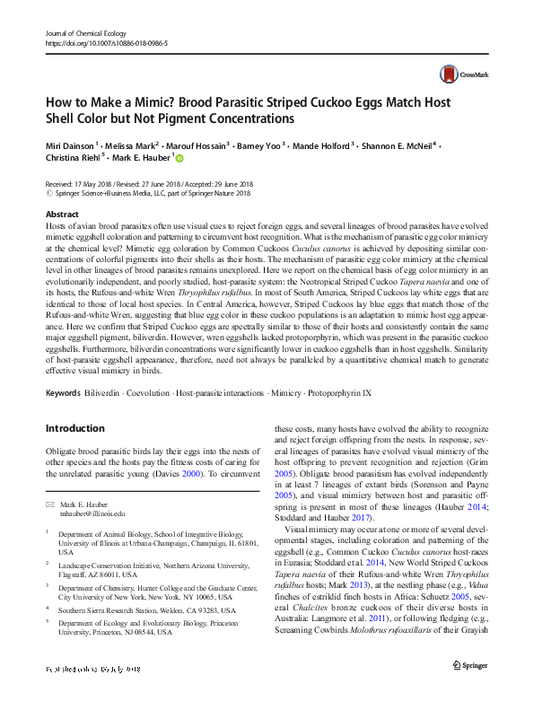 (PDF) How to Make a Mimic? Brood Parasitic Striped Cuckoo Eggs Match ...