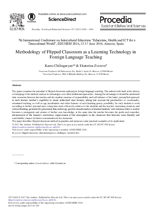 (PDF) Methodology of Flipped Classroom as a Learning Technology in ...