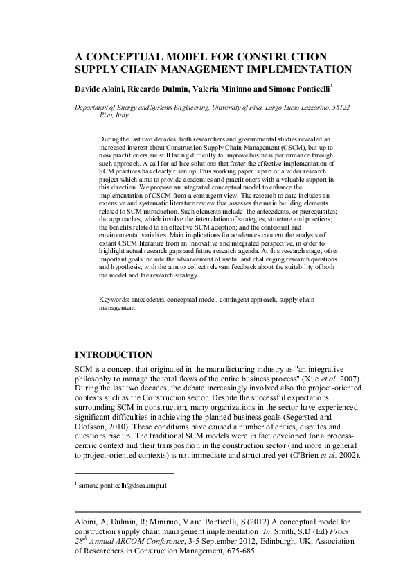 (PDF) A conceptual model for construction supply chain management ...