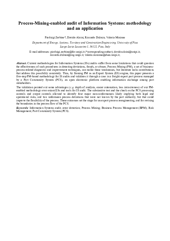 (PDF) Process-mining-enabled audit of information systems: Methodology and an application