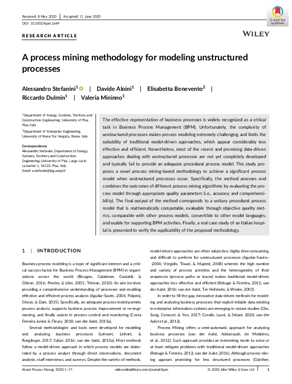(PDF) A process mining methodology for modeling unstructured processes