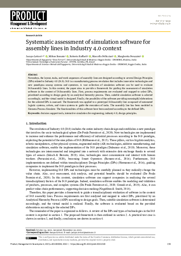 (PDF) Systematic assessment of simulation software for assembly lines in Industry 4.0 context