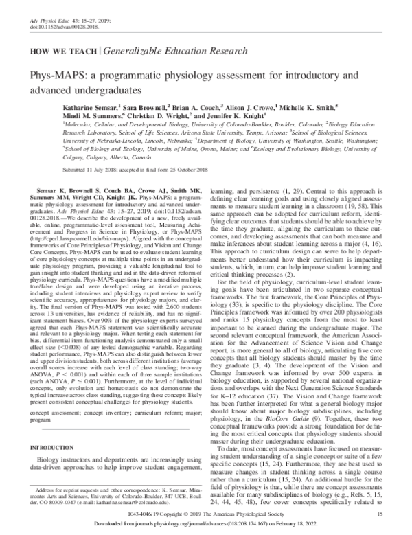 (PDF) Phys-MAPS: a programmatic physiology assessment for introductory ...