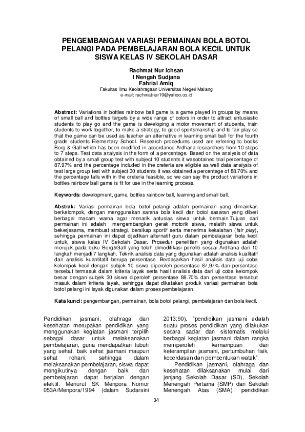 (PDF) Pengembangan Variasi Permainan Bola Botol Pelangi Pada Pembelajaran Bola Kecil Untuk Siswa ...