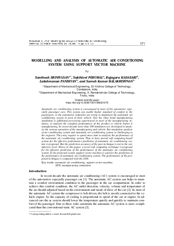 (PDF) Modelling and analysis of automatic air conditioning system using support vector machine