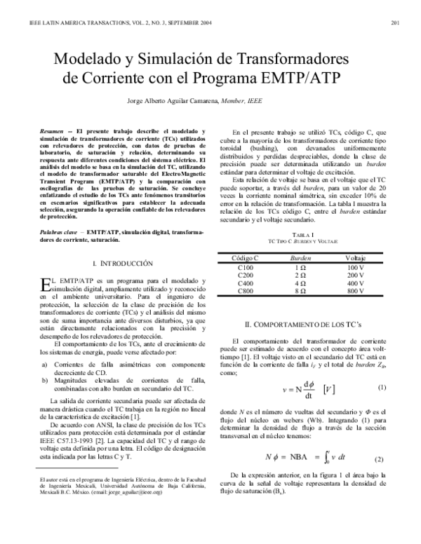 (PDF) Modeling and Simulation of Current Transformers with the EMTP/ATP program