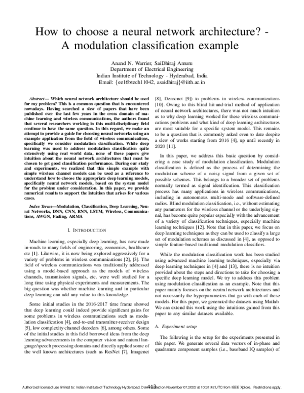 Pdf How To Choose A Neural Network Architecture A Modulation Classification Example