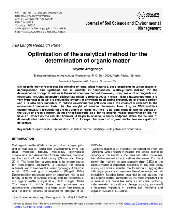 (PDF) Optimization of the analytical method for the determination of ...
