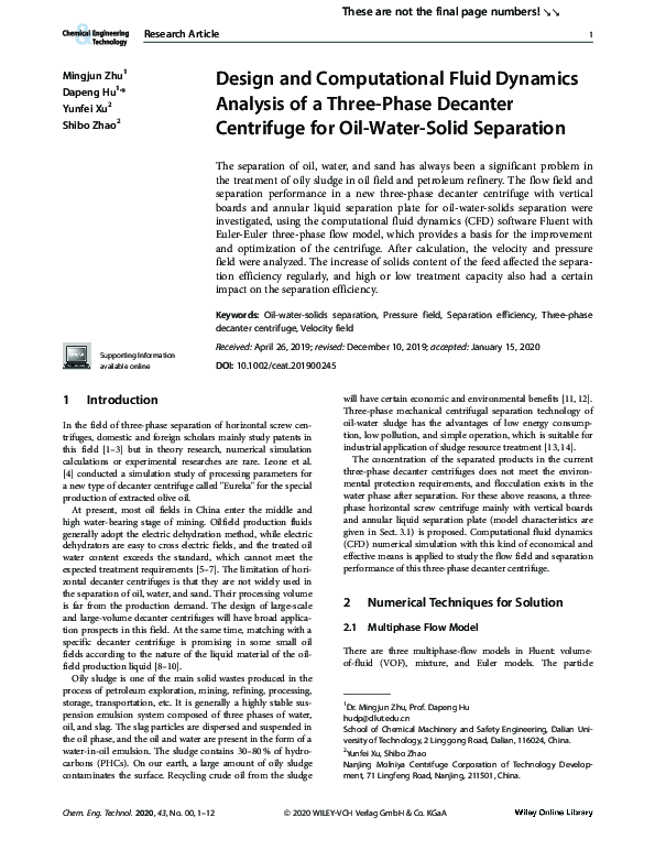 (PDF) Design and Computational Fluid Dynamics Analysis of a Three‐Phase Decanter Centrifuge for ...