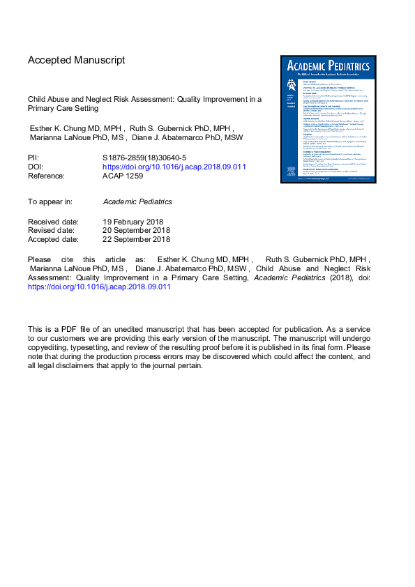 (PDF) Child Abuse and Neglect Risk Assessment: Quality Improvement in a ...