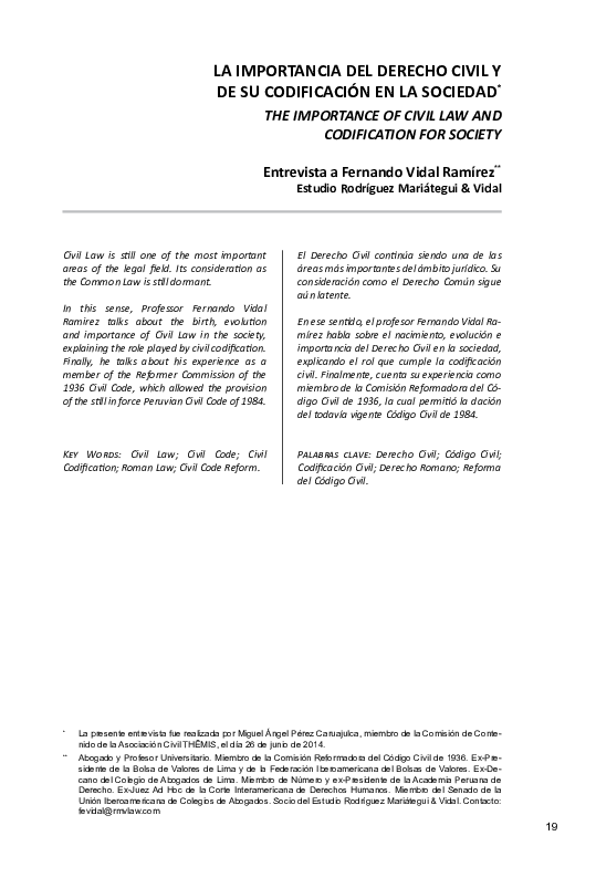 (PDF) La importancia del Derecho Civil y de su codificación en la sociedad. Entrevista a ...