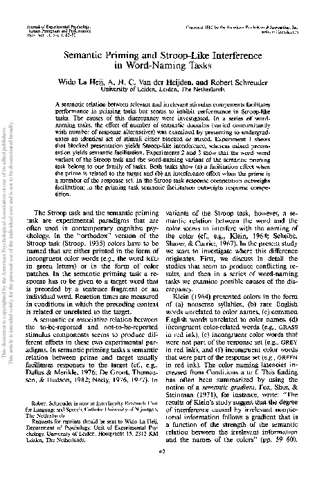 (PDF) Semantic priming and Stroop-like interference in word-naming tasks