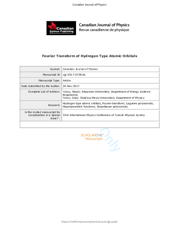 Pdf Fourier Transform Of Hydrogen Type Atomic Orbitals