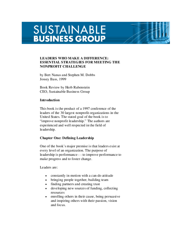 (PDF) Leaders who make a difference: essential strategies for meeting ...