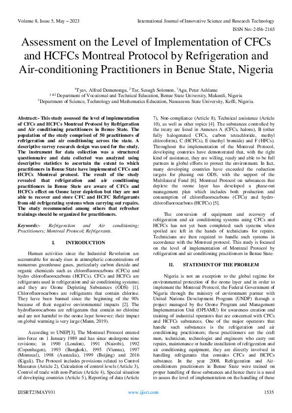 (PDF) Assessment on the Level of Implementation of CFCs and HCFCs ...
