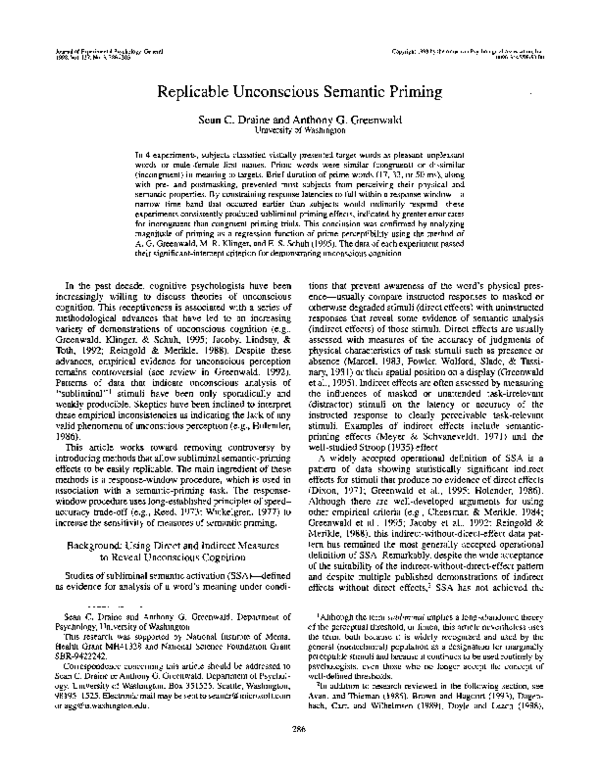 (PDF) Replicable unconscious semantic priming