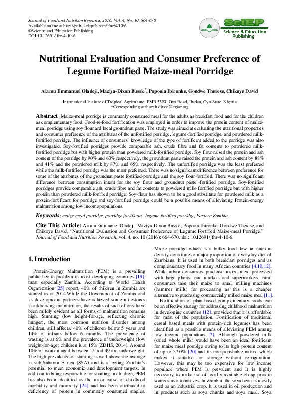 (PDF) Nutritional Evaluation and Consumer Preference of Legume ...