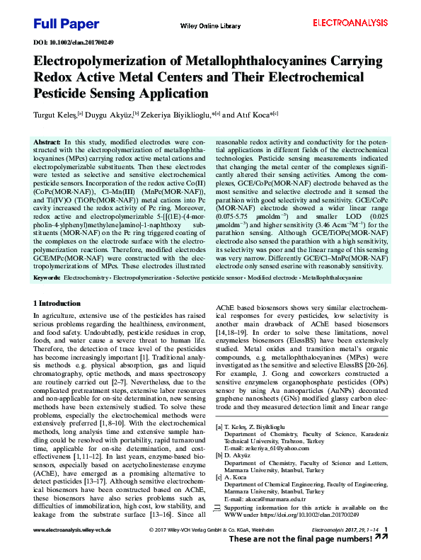 (PDF) Electropolymerization of Metallophthalocyanines Carrying Redox ...