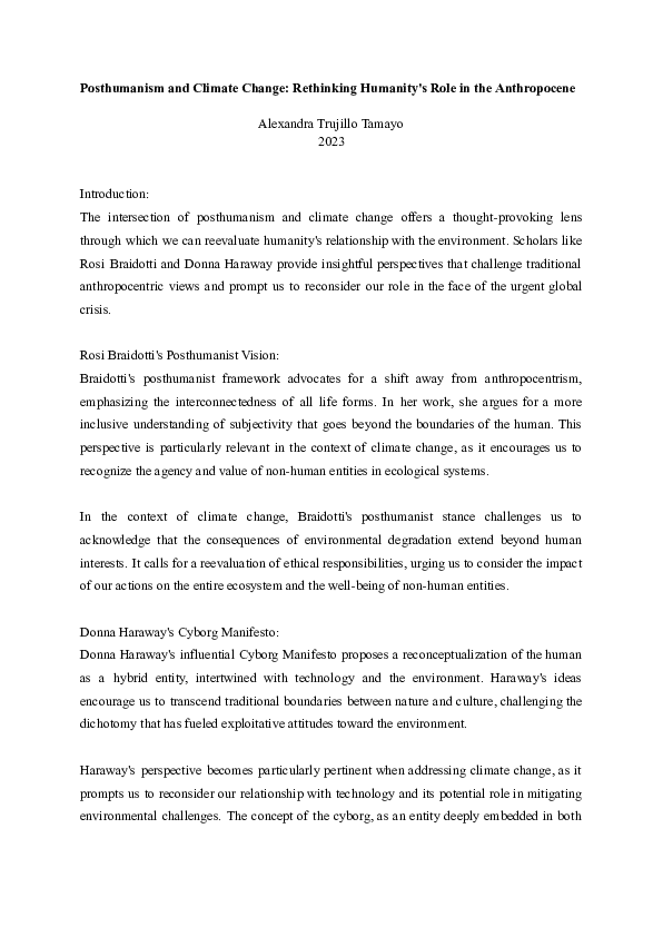 (PDF) Posthumanism and Climate Change: Rethinking Humanity's Role in ...