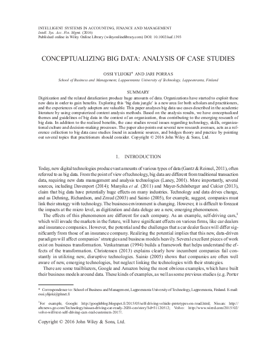 (PDF) Conceptualizing Big Data: Analysis of Case Studies