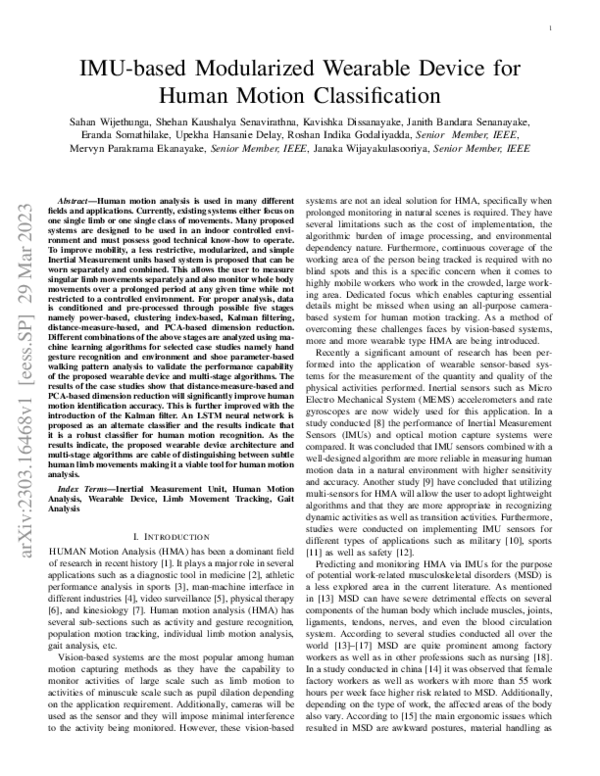 Pdf Imu Based Modularized Wearable Device For Human Motion Classification