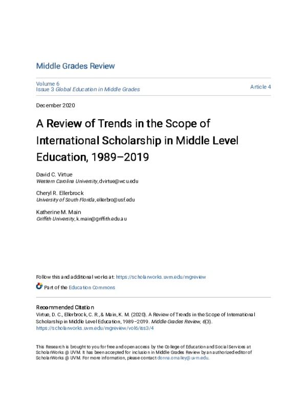 (PDF) A Review of Trends in the Scope of International Scholarship in Middle Level Education ...