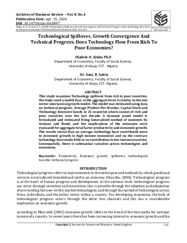 (PDF) Technology Spillover: Growth in Rich vs. Poor Economies