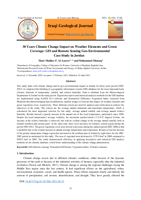 (PDF) 30 Years Climate Change Impact on Weather Elements and Green ...
