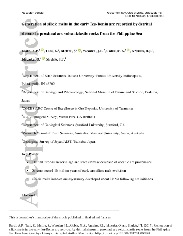 (PDF) Generation of Silicic Melts in the Early Izu‐Bonin Arc Recorded ...