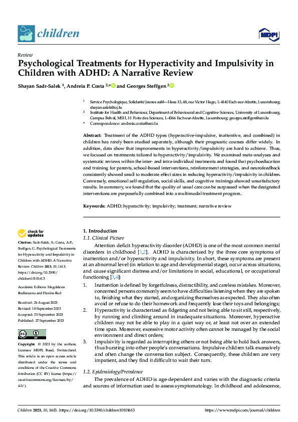 (PDF) Psychological Treatments for Hyperactivity and Impulsivity in ...