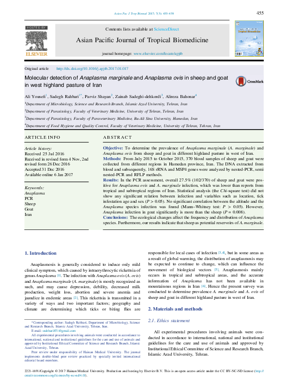 (PDF) Molecular detection of Anaplasma marginale and Anaplasma ovis in ...