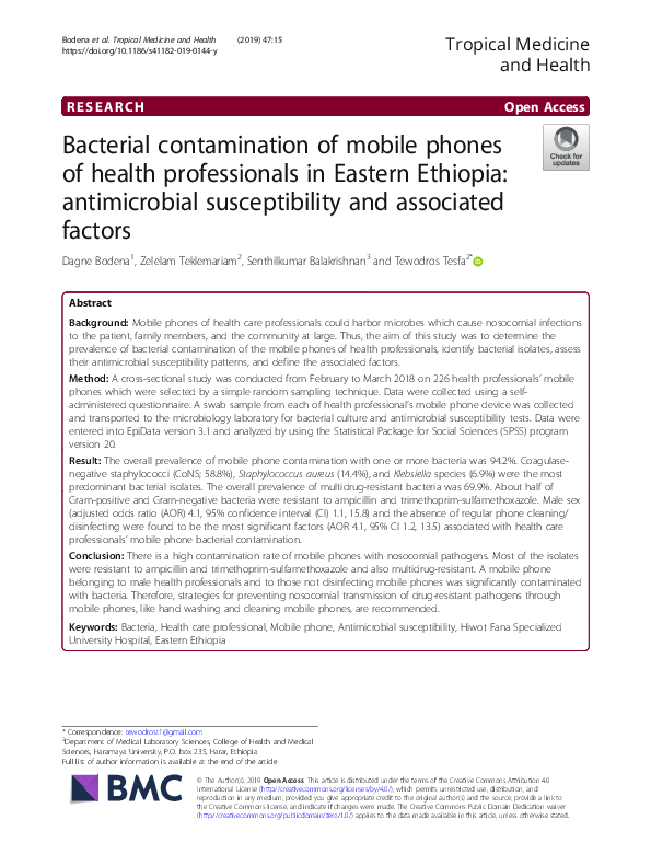 (PDF) Bacterial contamination of mobile phones of health professionals ...