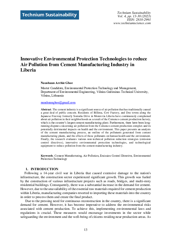 (PDF) Innovative Environmental Protection Technologies to reduce Air ...