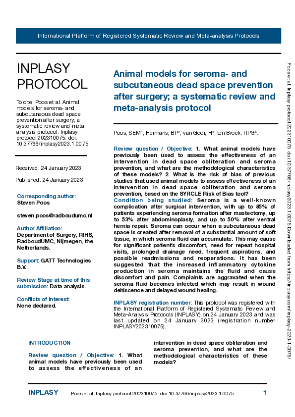 (PDF) Animal models for seroma- and subcutaneous dead space prevention ...