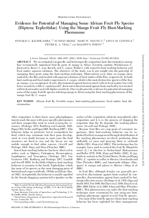 (PDF) Evidence for Potential of Managing Some African Fruit Fly Species ...