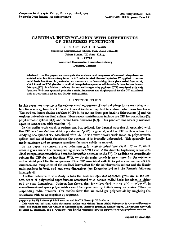 (PDF) Cardinal interpolation with differences of tempered functions