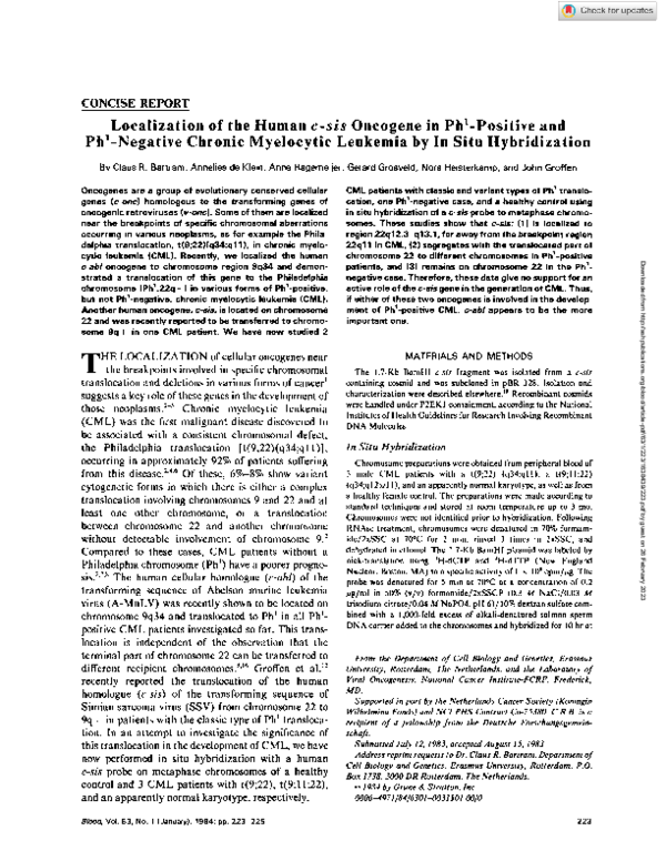 (PDF) Localization of the human c-sis oncogene in Ph1-positive and Ph1 ...
