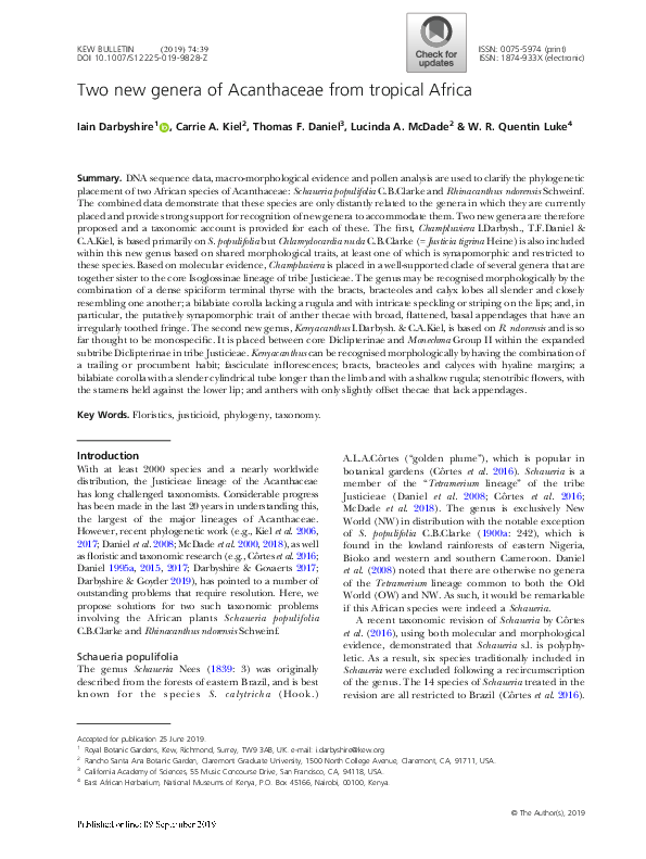 (PDF) Two new genera of Acanthaceae from tropical Africa