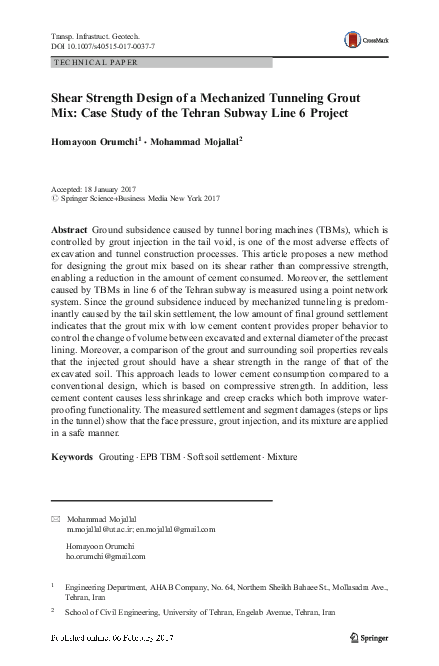 (PDF) Shear Strength Design of a Mechanized Tunneling Grout Mix: Case ...